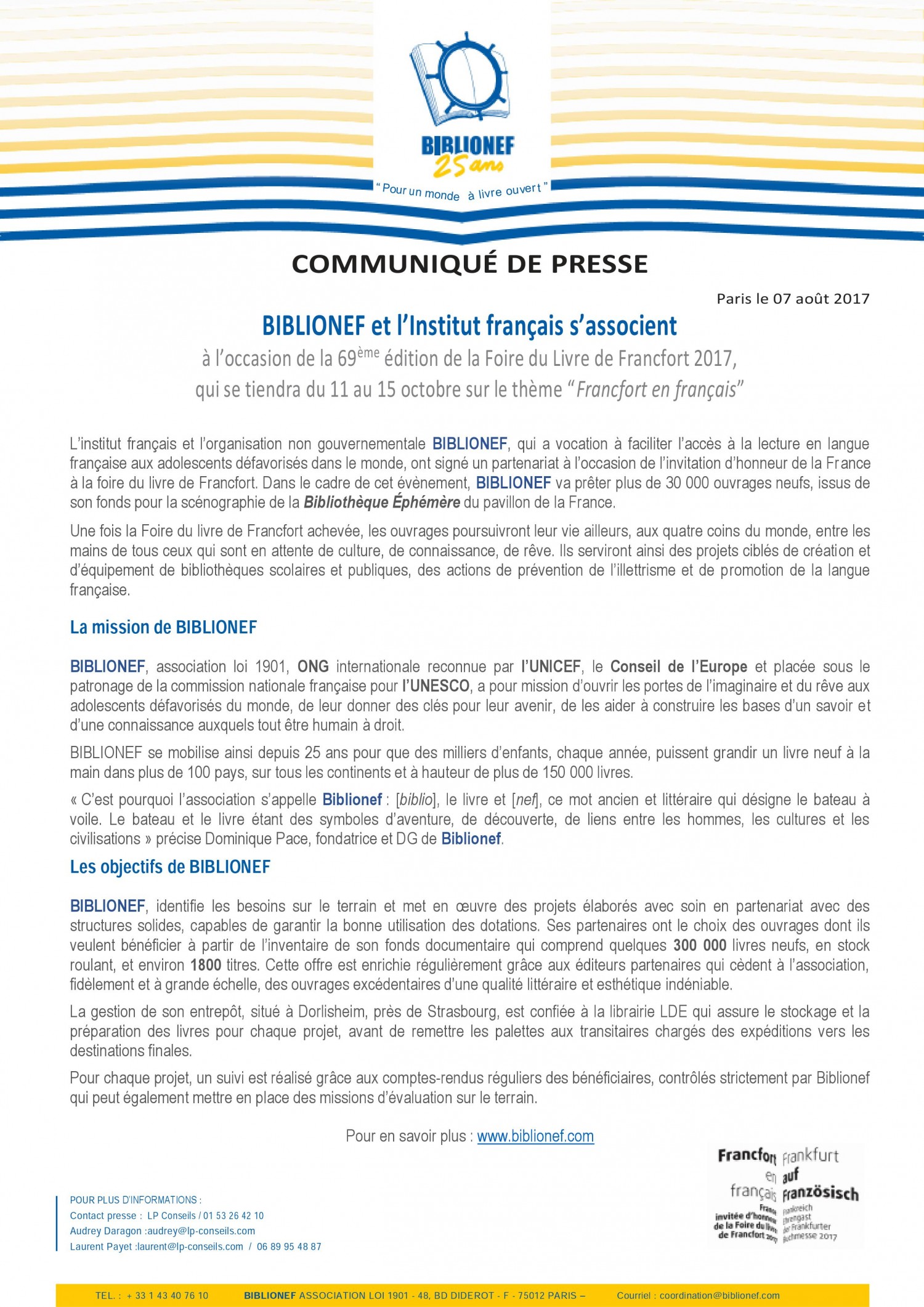 Communiqué de presse – ONG Biblionef